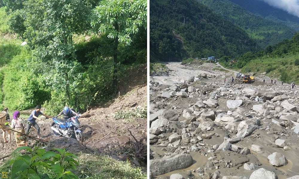 Landslides obstruct Bahrabise-Kathmandu road section