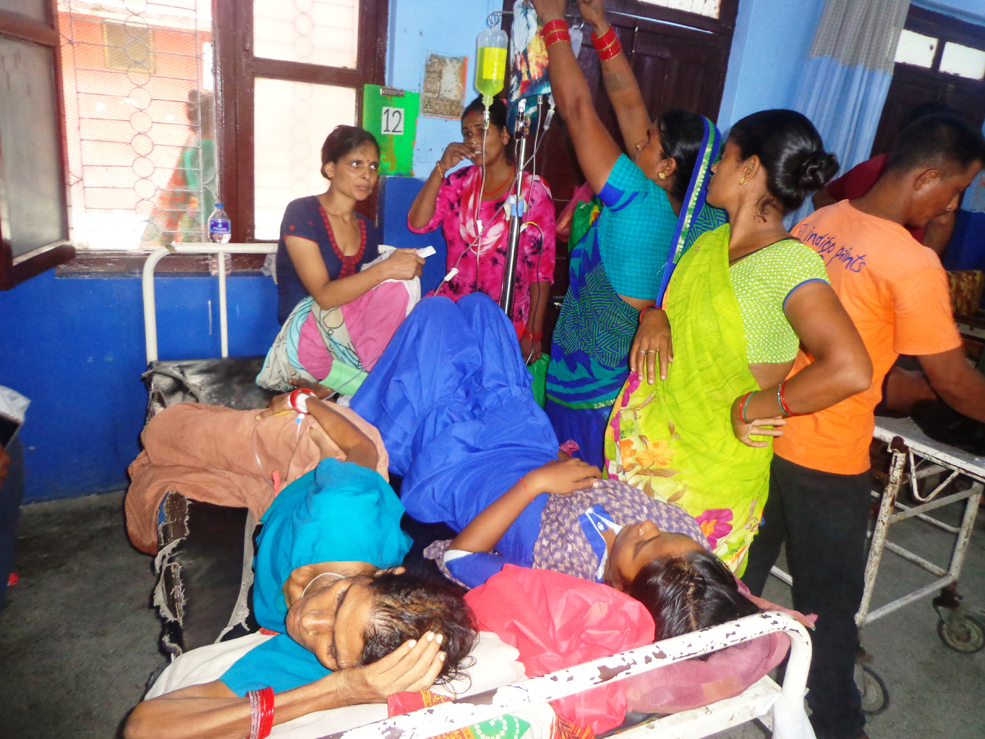 Patients at Lumbini hospital are being treated on the floor