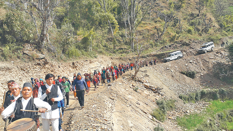 People in remote Rolpa village rejoice arrival of motor vehicles