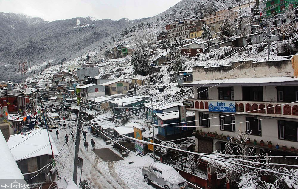 Snow blankets Dhunche of Rasuwa district