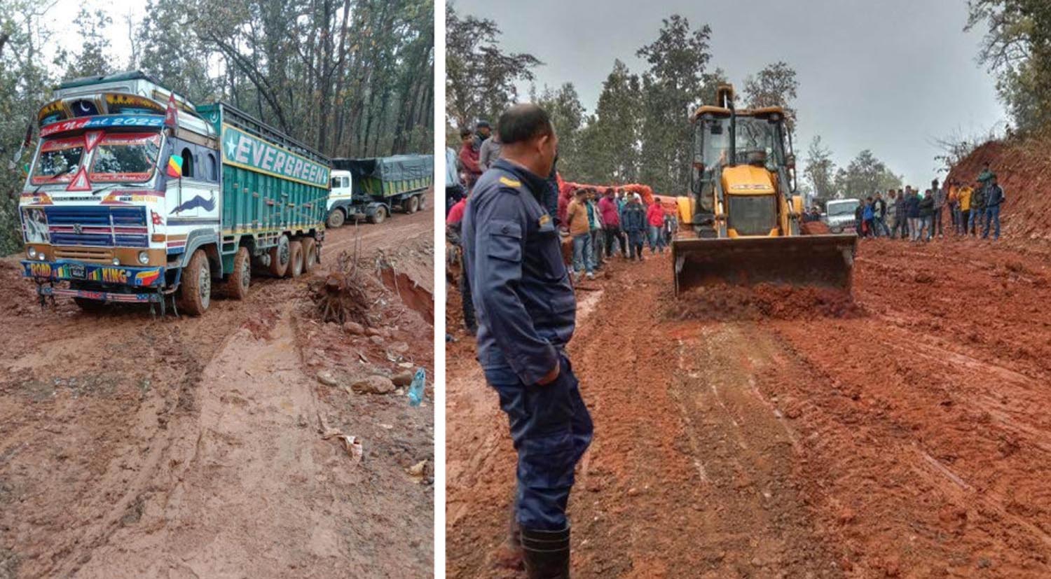 East-west highway obstructed as road caves in