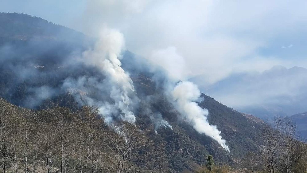 Wildfire raging inside Gaurishankar Conservation Area in Ramechhap