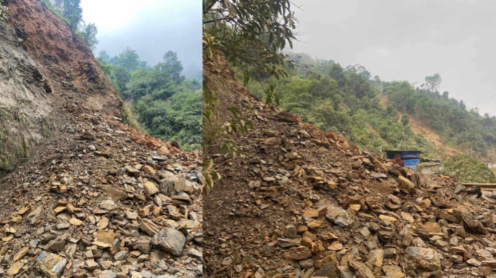 Landslide blocks Araniko Highway at 50 kilometre mark, causing traffic ...